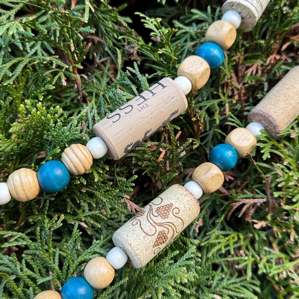 Repurposed Wine Cork Garland With Green & Natural Wood Beads - Etsy