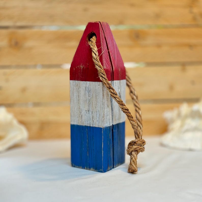 Red White & Blue Lobster Pot - Weathered Wood Buoy Marker Americana ...