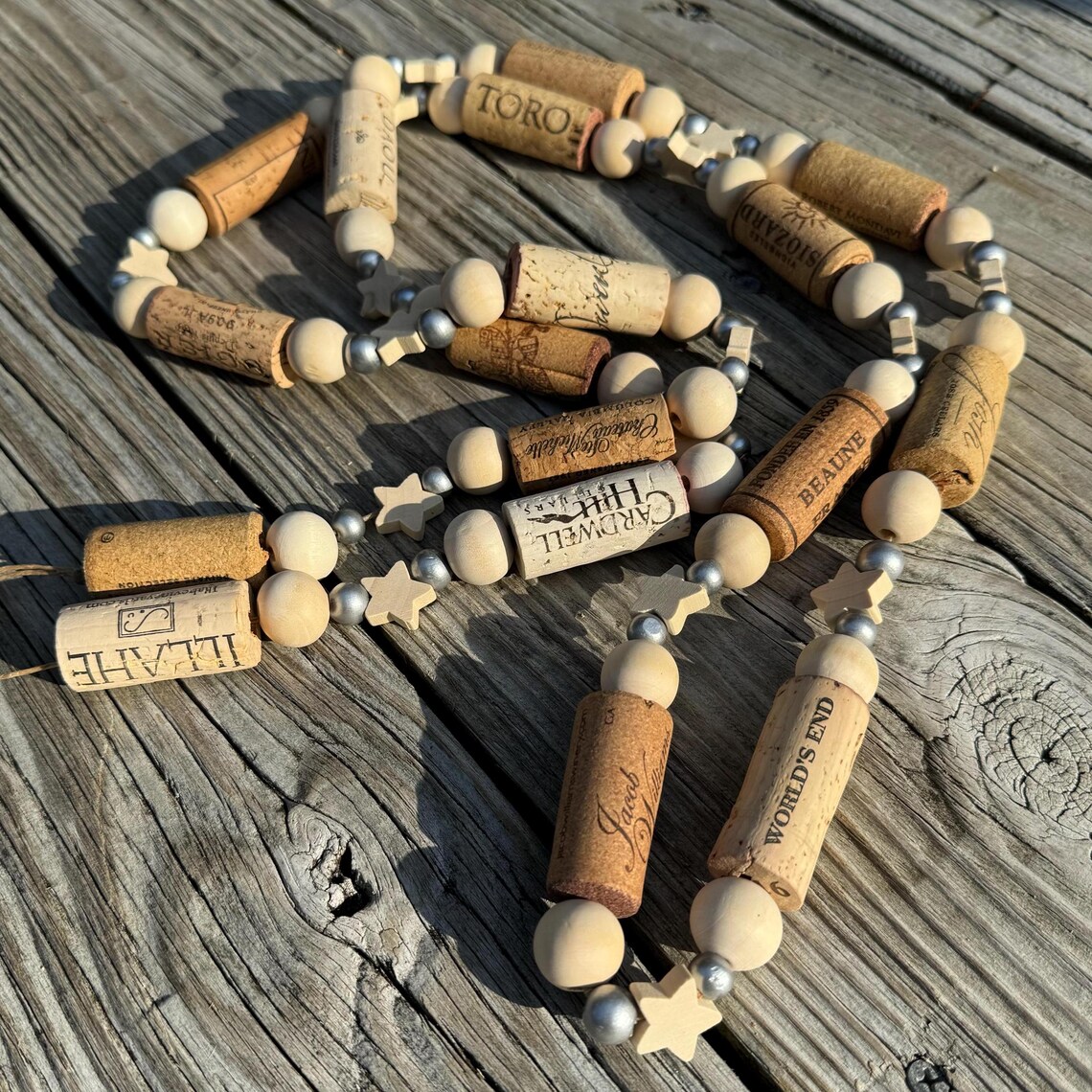 Handmade Repurposed Wine Cork Garland With Silver Wood Star Beads | Eco ...