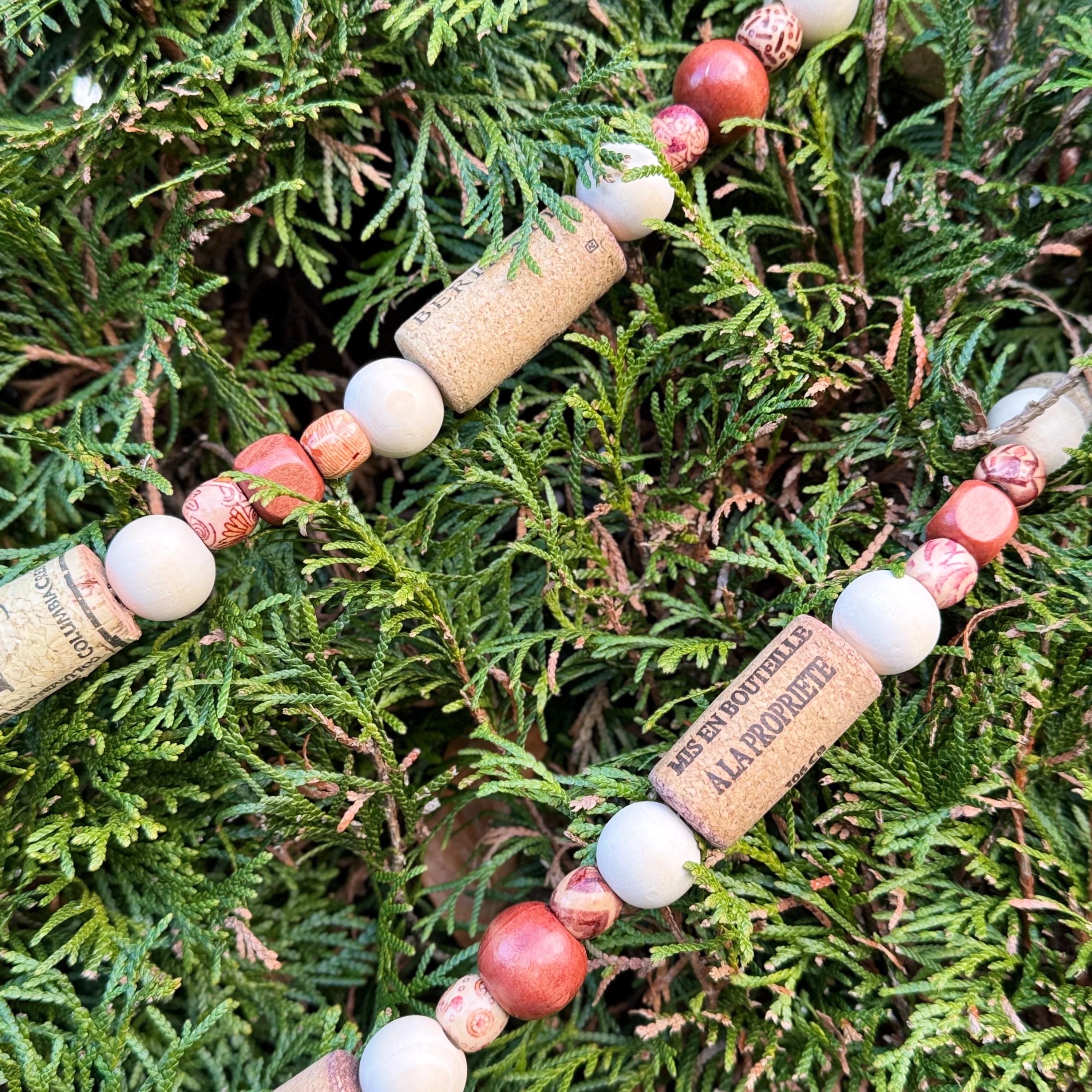 Repurposed Wine Cork Garland With Red Wood Beads | Eco-friendly Home ...