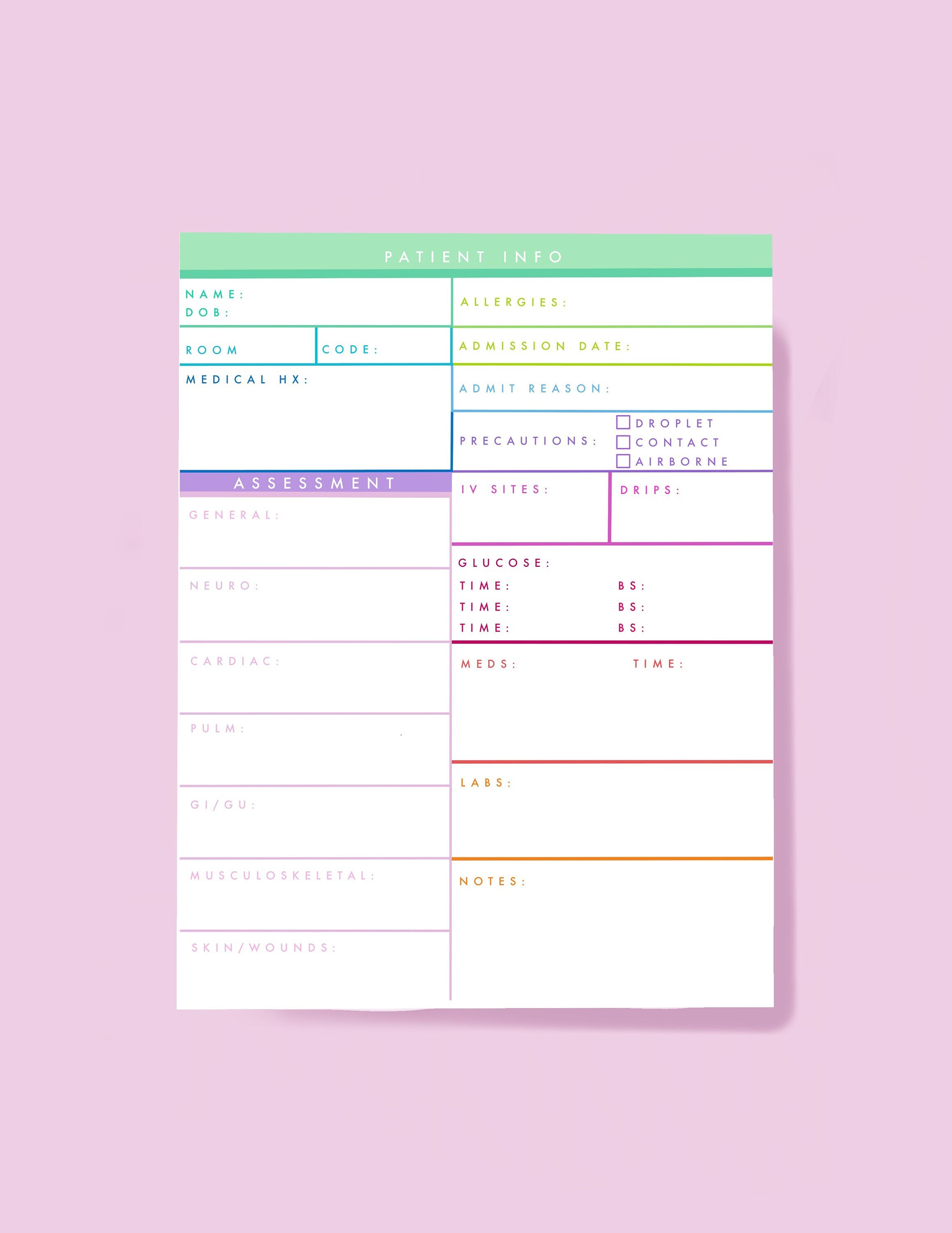 Printable Nurse Report Sheet 8.5x11 Super Cute RN Brain Sheet Paper ...