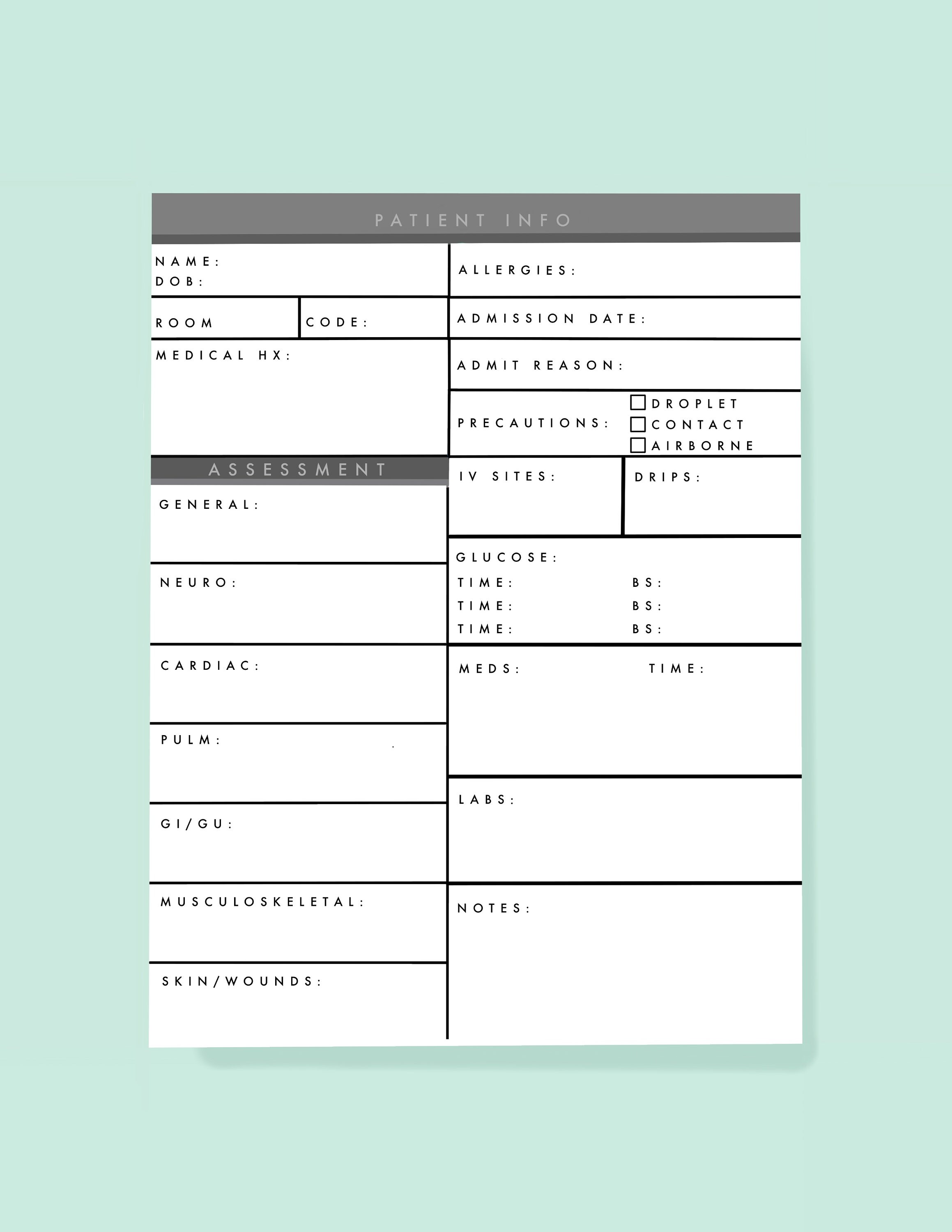 Printable Nurse Report Sheet 8.5x11 Super Cute RN Brain Sheet Paper ...