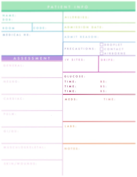 Printable Nurse Report Sheet 8.5x11 Super Cute RN Brain Sheet Paper ...