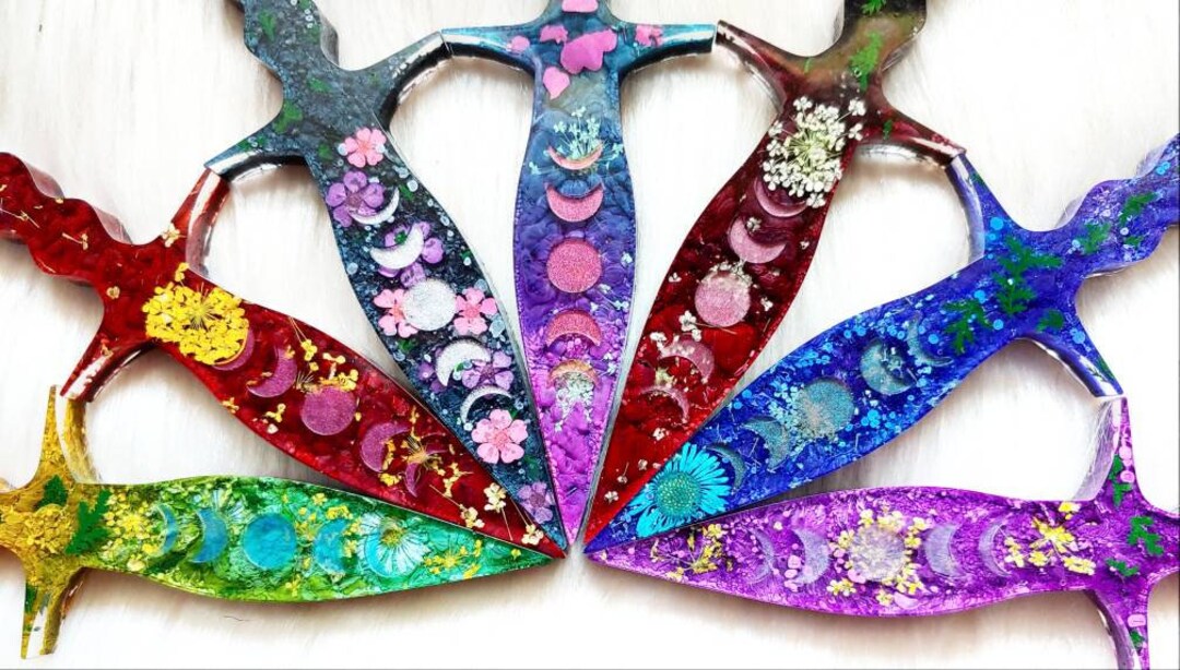 Faux Dagger, Athames, Ceremonial Athame, Resin Blade, Resin Knife, Moon ...