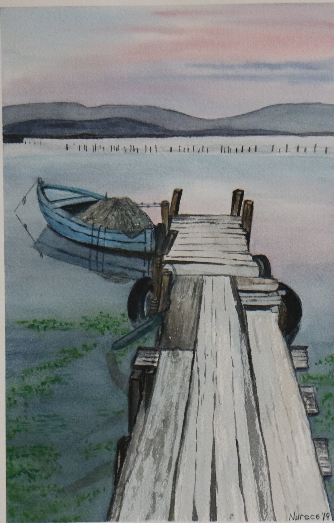 Original Watercolor Painting: Wooden Dock and Fishing Boat - Etsy