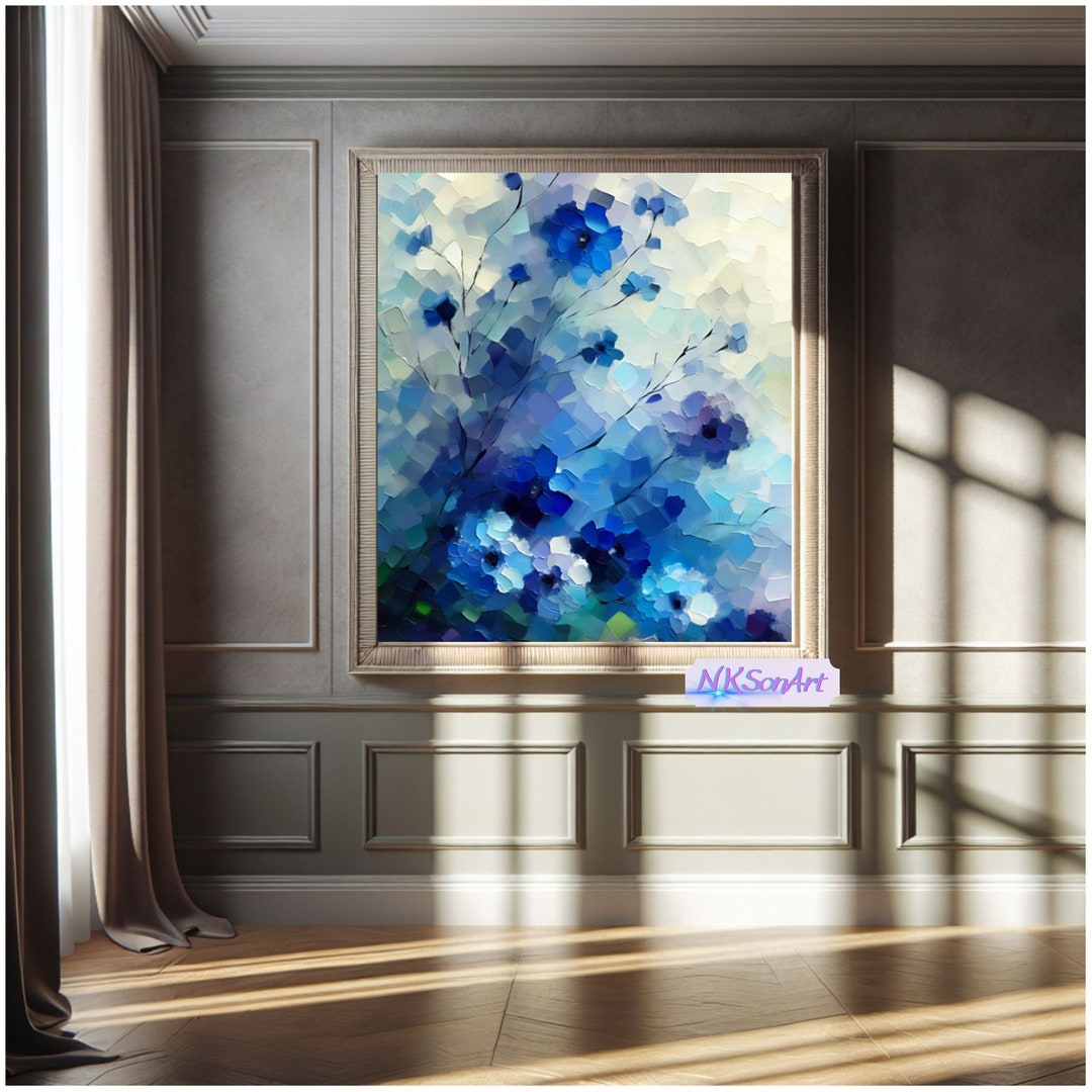 Abstract Floral Oil Painting Digital Download, Blue Colors Art for ...