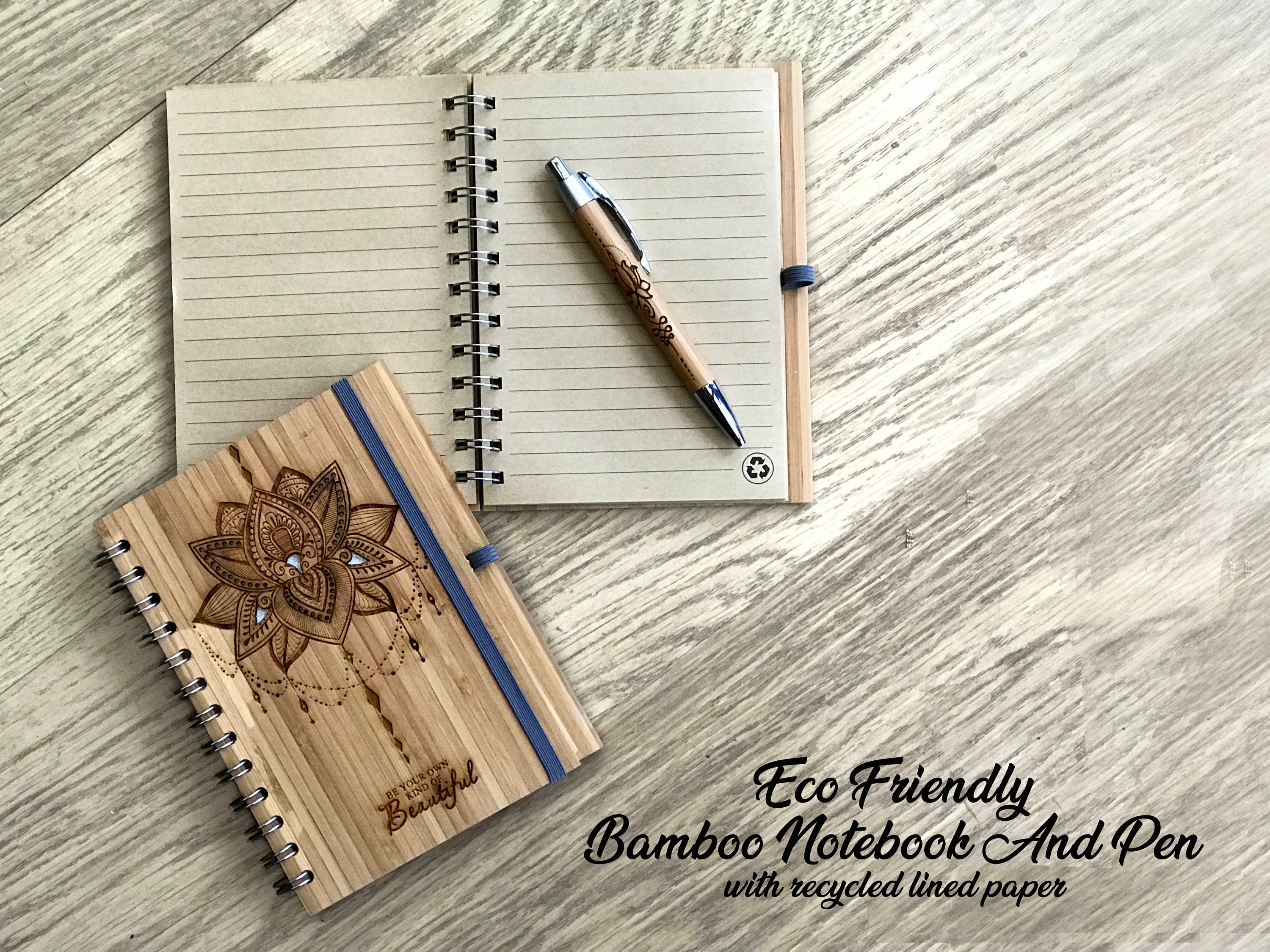 Lotus Flower Design Eco Friendly Bamboo Notebook & | Etsy UK