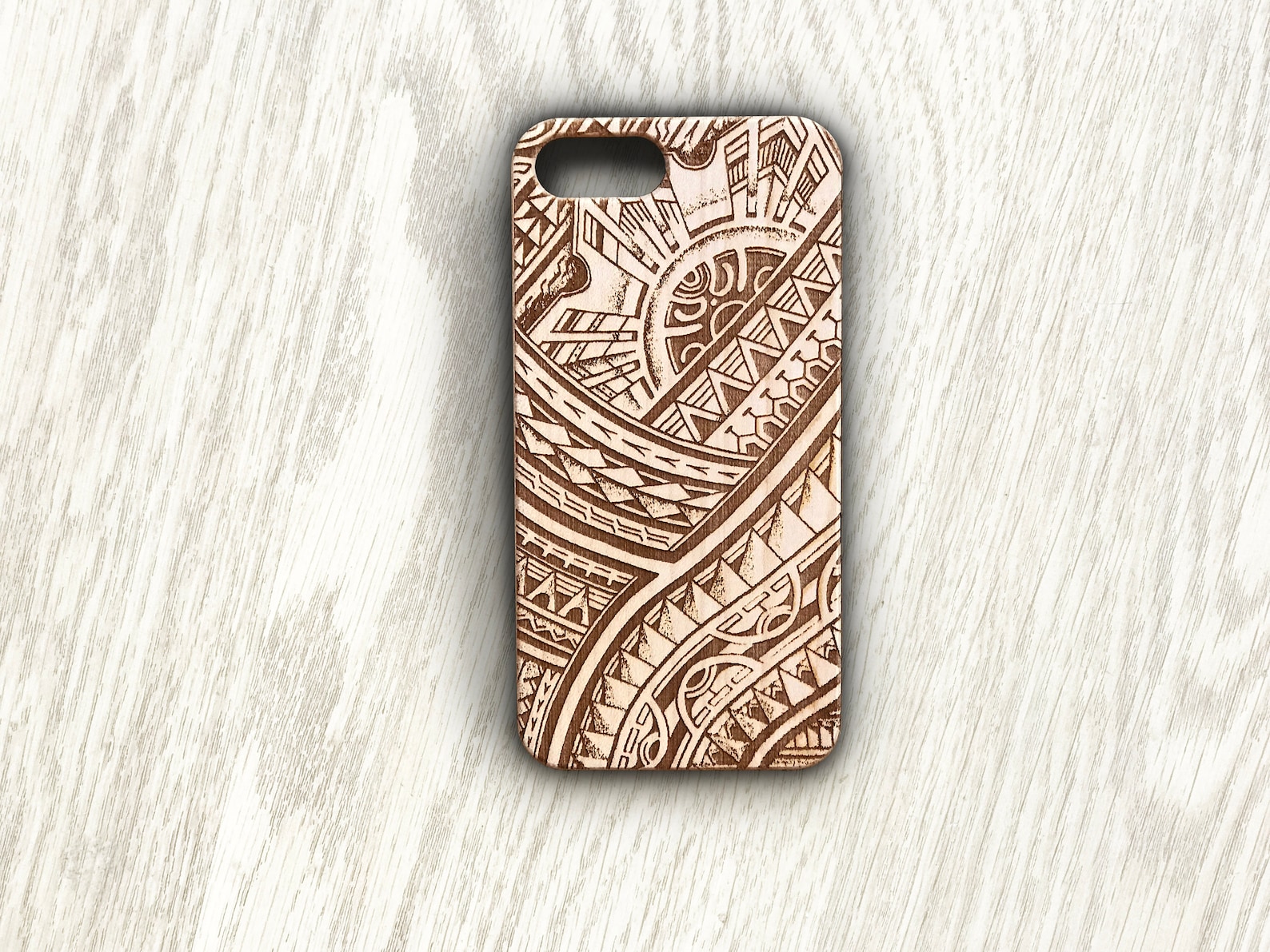 Real Wood Phone Case With Maori Sleeve Tattoo Inspired Design - Etsy