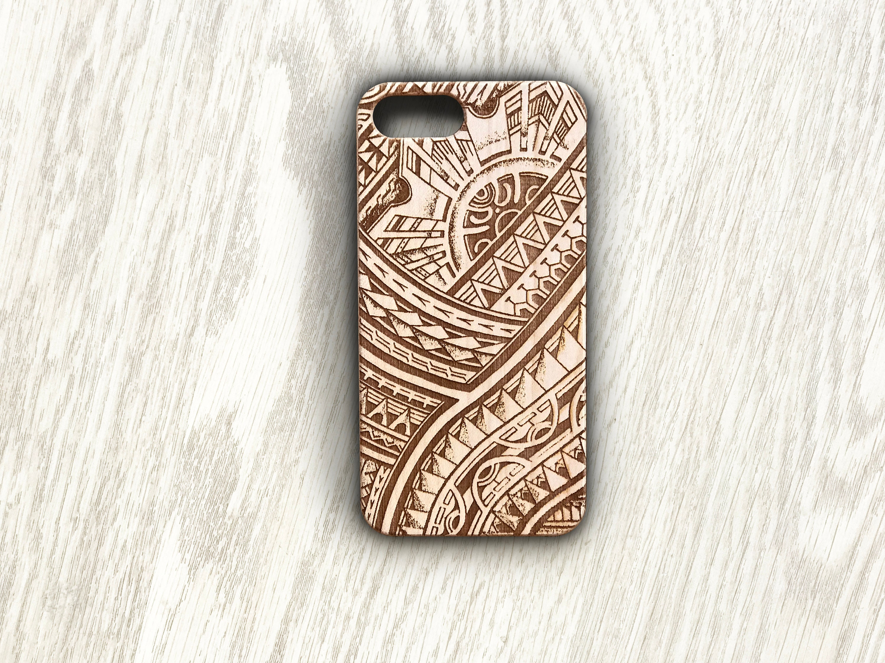 Real Wood Phone Case With Maori Sleeve Tattoo Inspired Design for ...