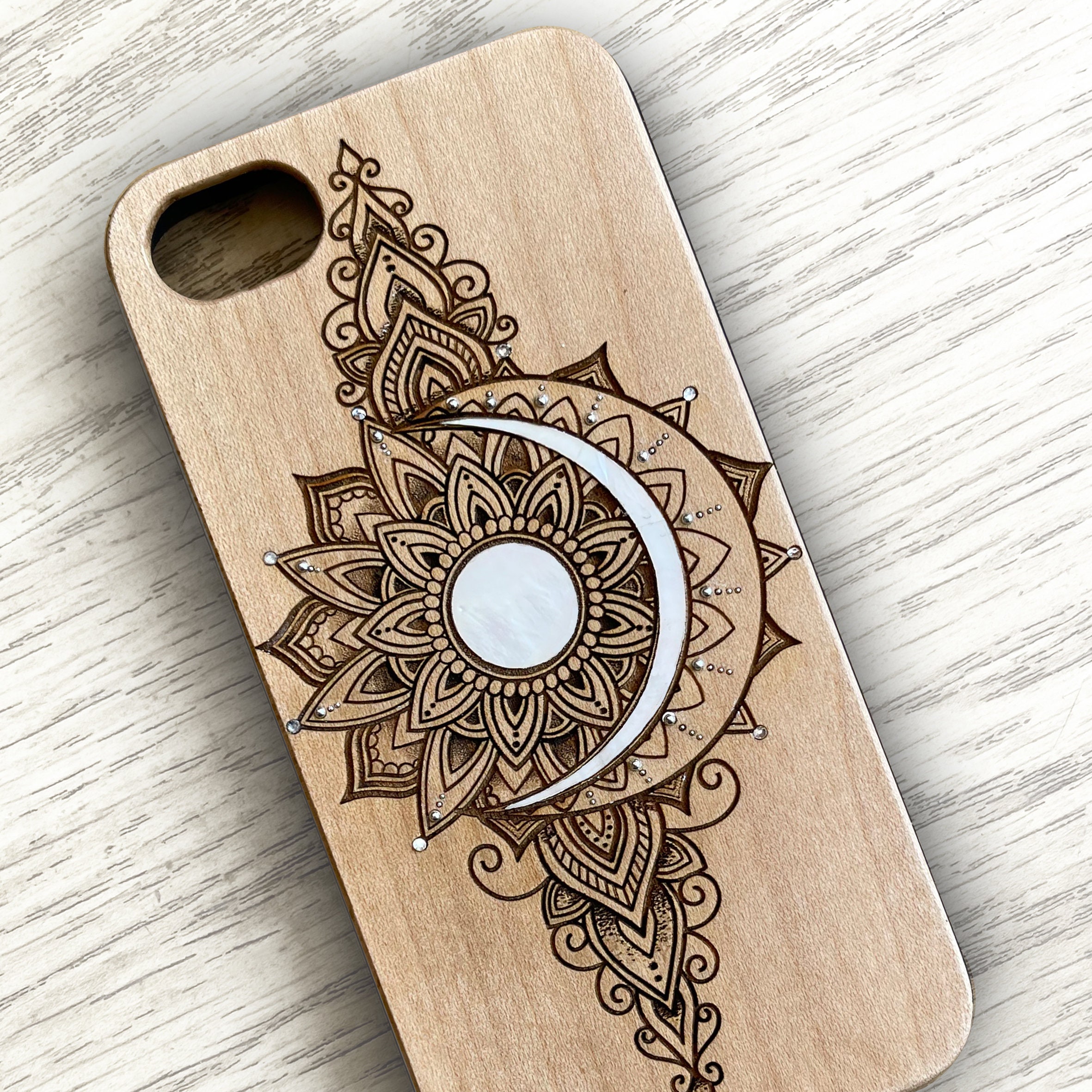 Sun & Moon Wood Phone Case With Mother of Pearl Inlays - Etsy