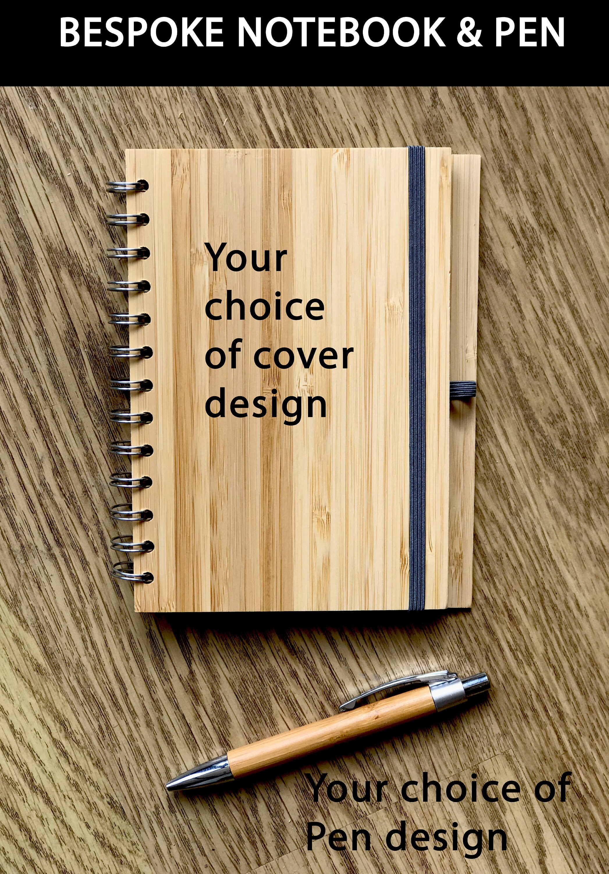 Bespoke Bamboo Notebook & Pen With Your Choice of Design - Etsy UK