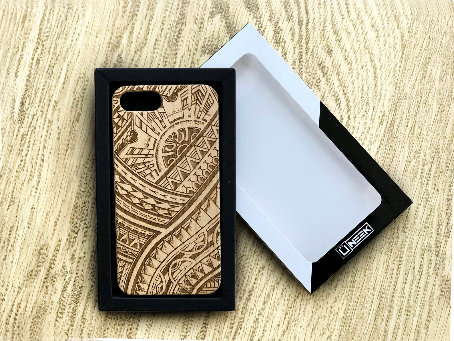 Real Wood Phone Case With Maori Sleeve Tattoo Inspired Design - Etsy UK