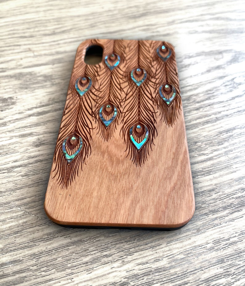 Peacock Feather Design Wood Phone Case With Real Abalone Shell - Etsy