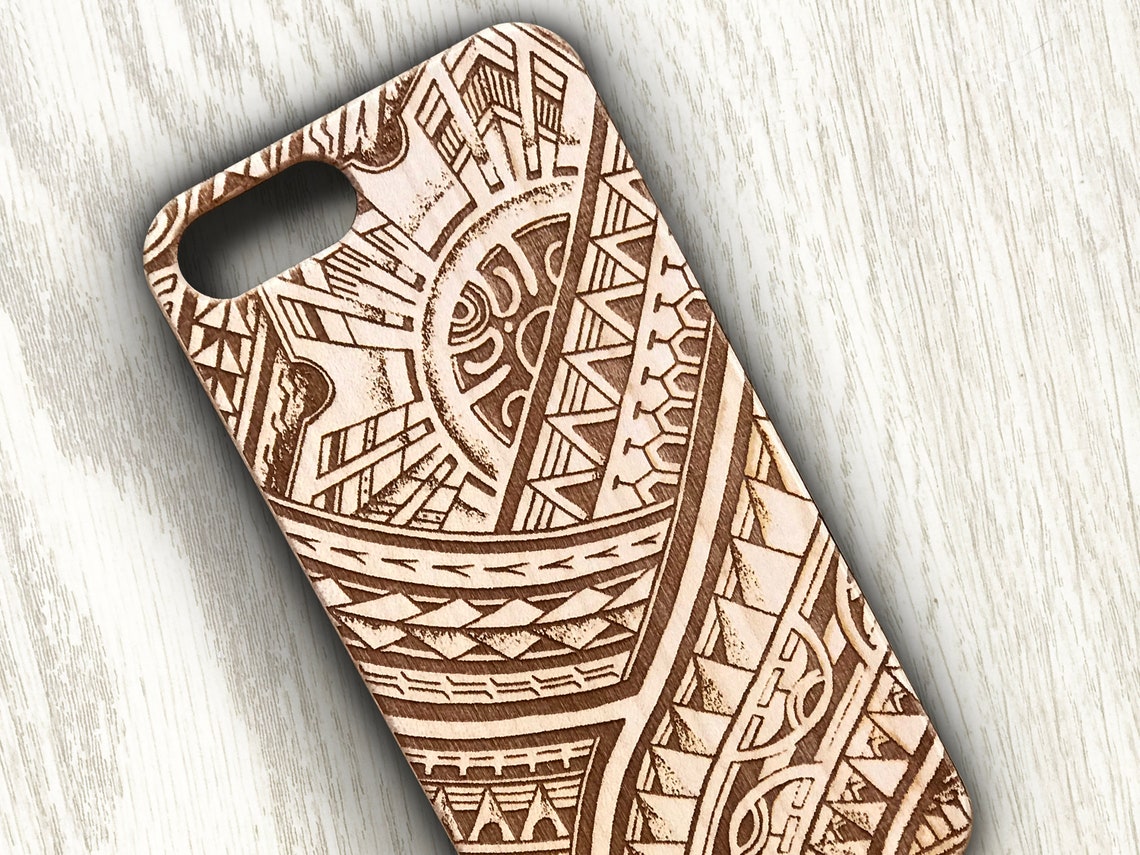 Real Wood Phone Case With Maori Sleeve Tattoo Inspired Design for ...