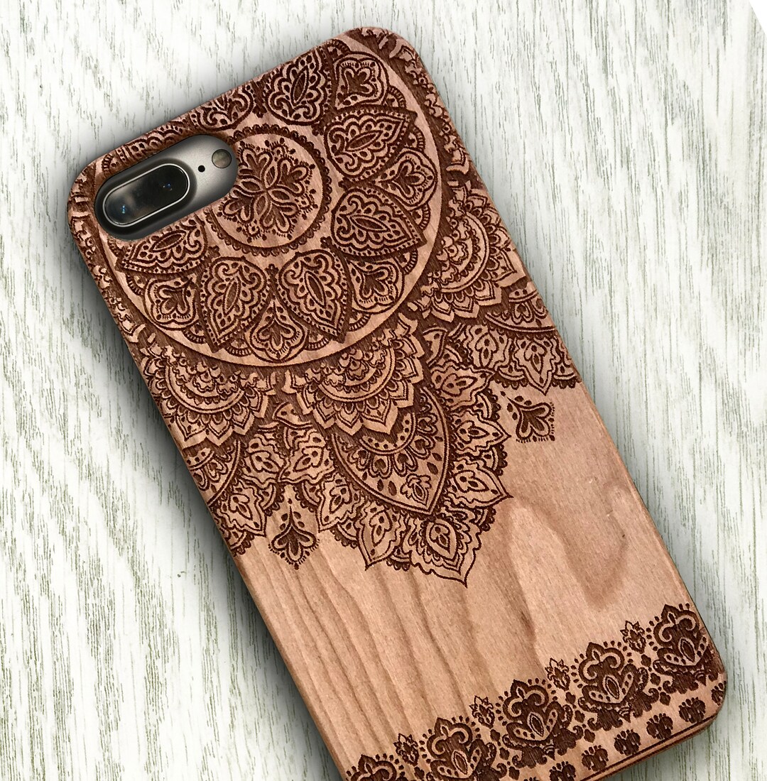 Real Wood Phone Case With Mandala Engraved Design for iPhone & Samsung ...