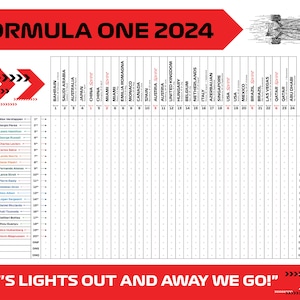 Formula One 2024 Wall Chart - Track the F1 Driver Results - A2 PDF ...