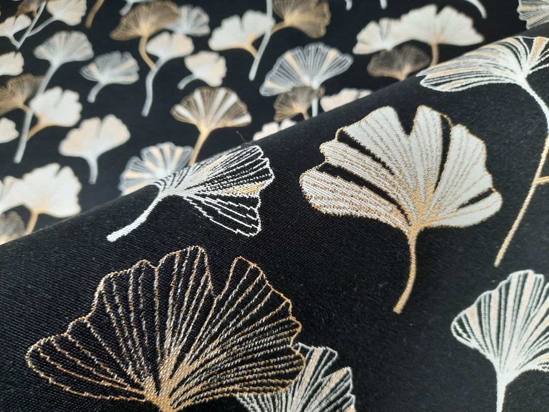 High-quality Tapestry Fabric ginkgo Leaves Black-white-gold Upholstery ...