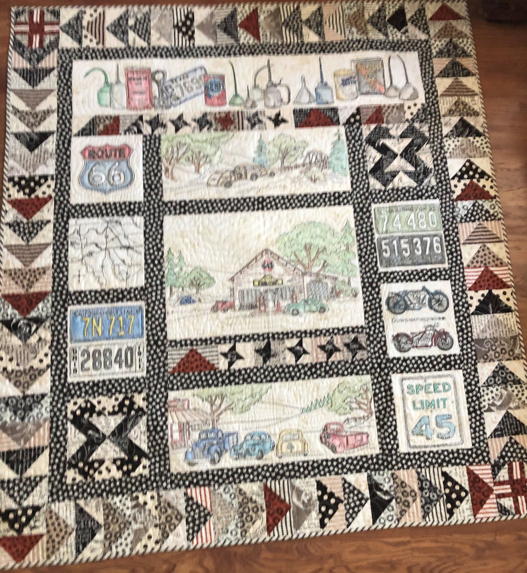 Route 66 Handmade Quilt for Sale Embroidered Route 66 Quilt Design by ...