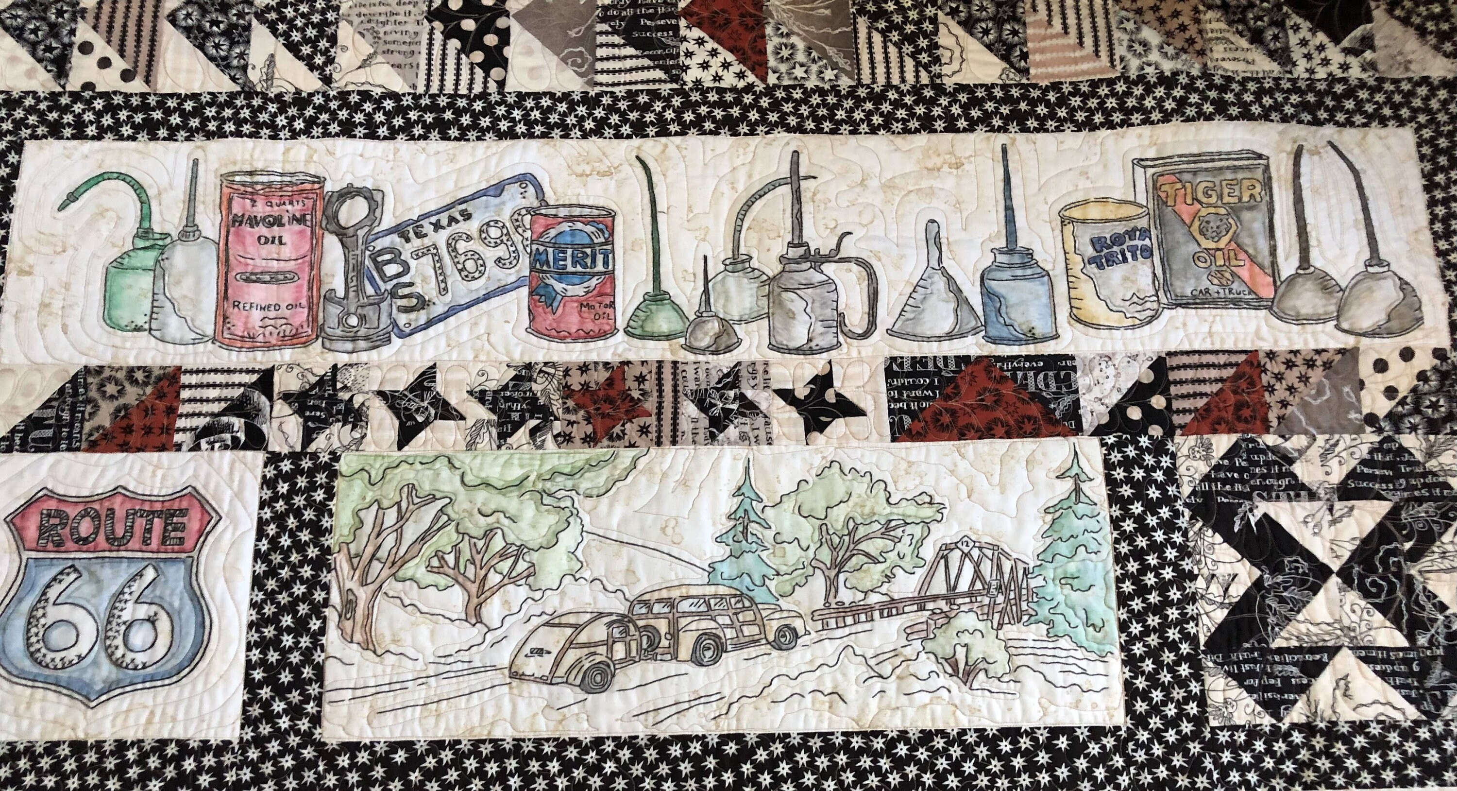 Route 66 Handmade Quilt for Sale Embroidered Route 66 Quilt Design by ...