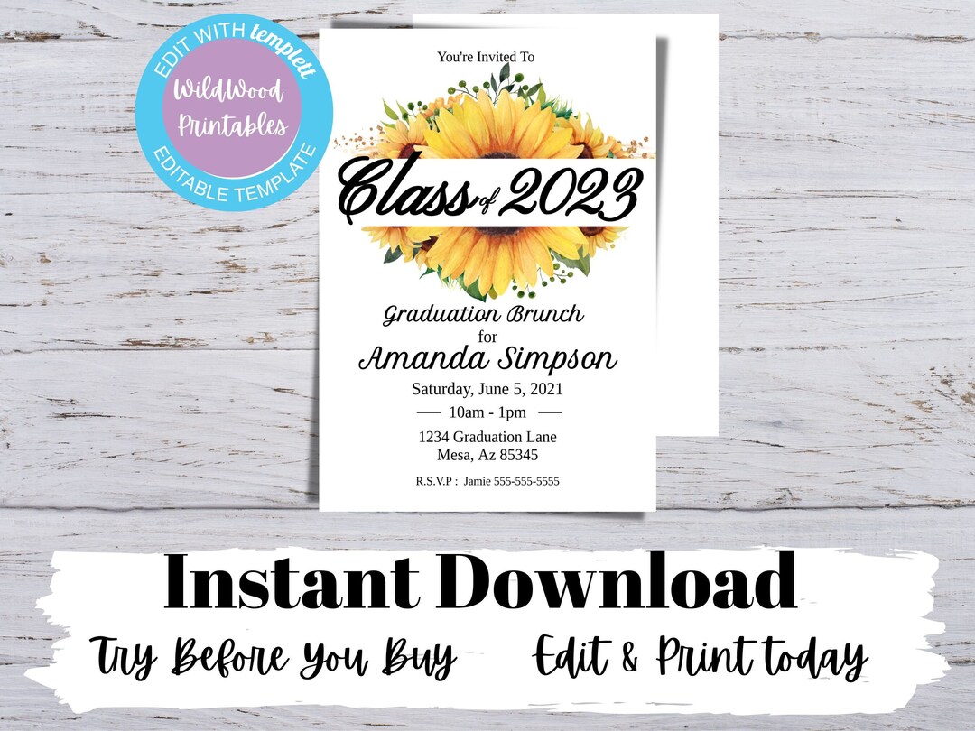 Sunflower Graduation Brunch Invitation Graduation Brunch Graduation for ...