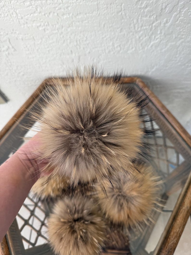 Natural Raccoon Fur Pom Pom, Beige Fluffy Hat Topper (7 Inch) - Etsy