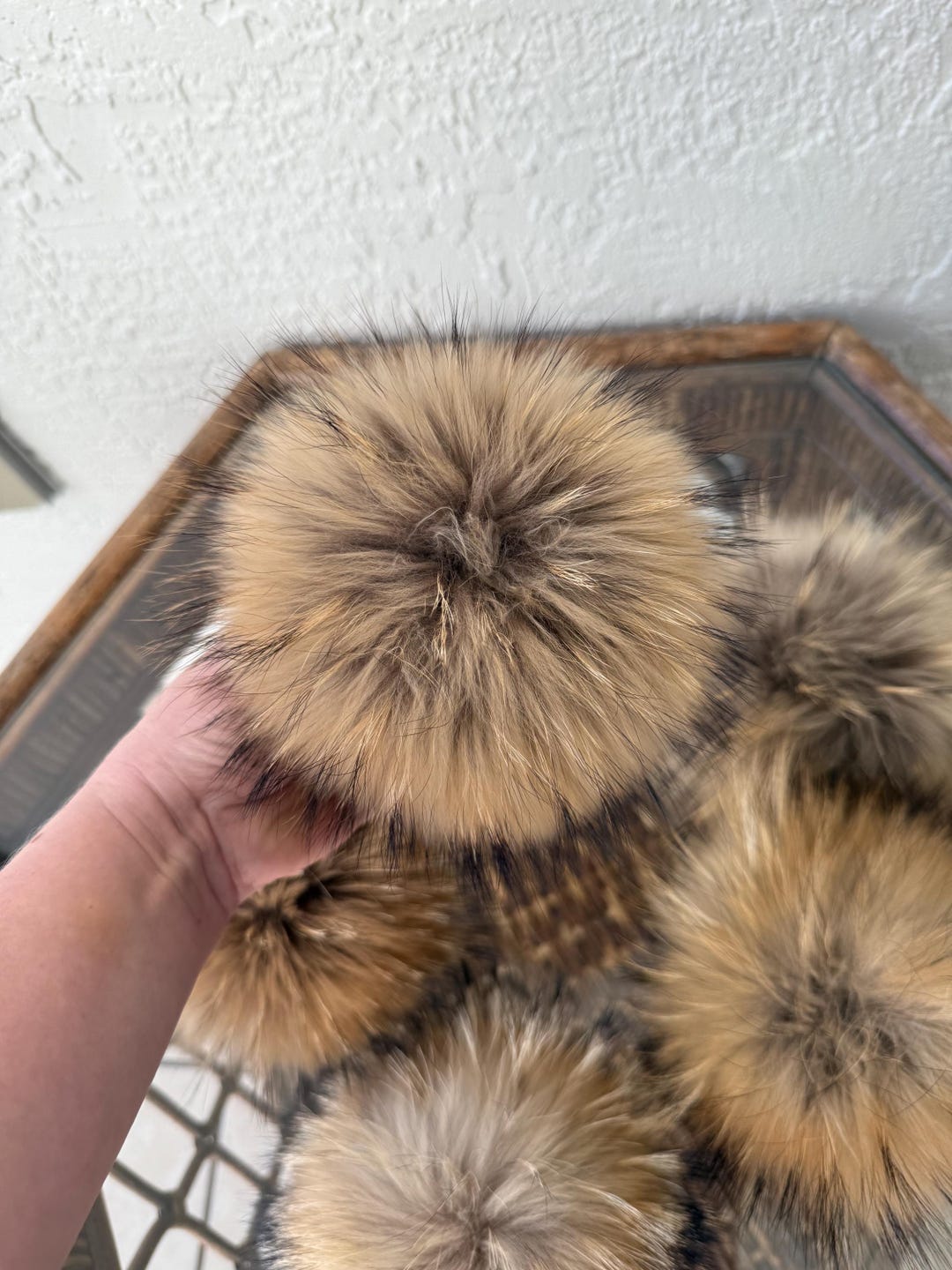 Natural Raccoon Fur Pom Pom, Beige Fluffy Hat Topper (7 Inch) - Etsy