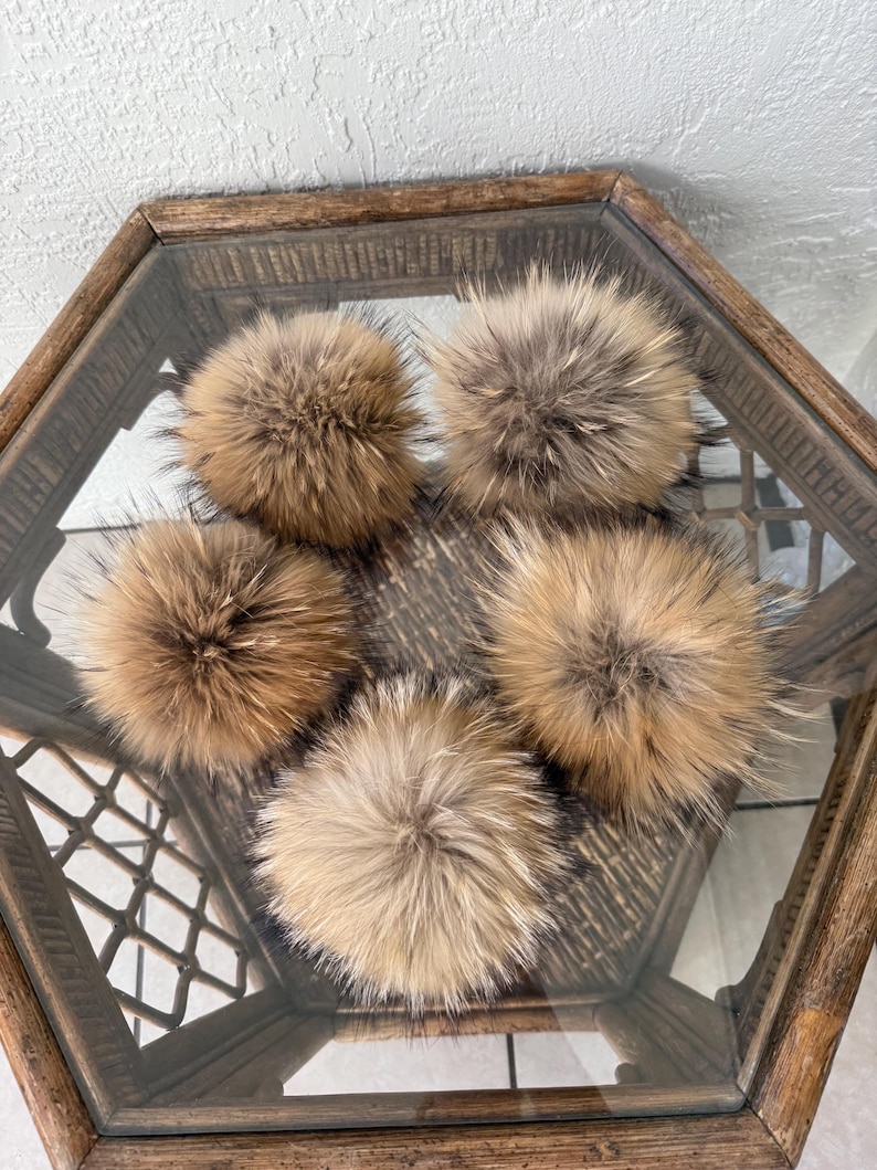 Natural Raccoon Fur Pom Pom, Beige Fluffy Hat Topper (7 Inch) - Etsy