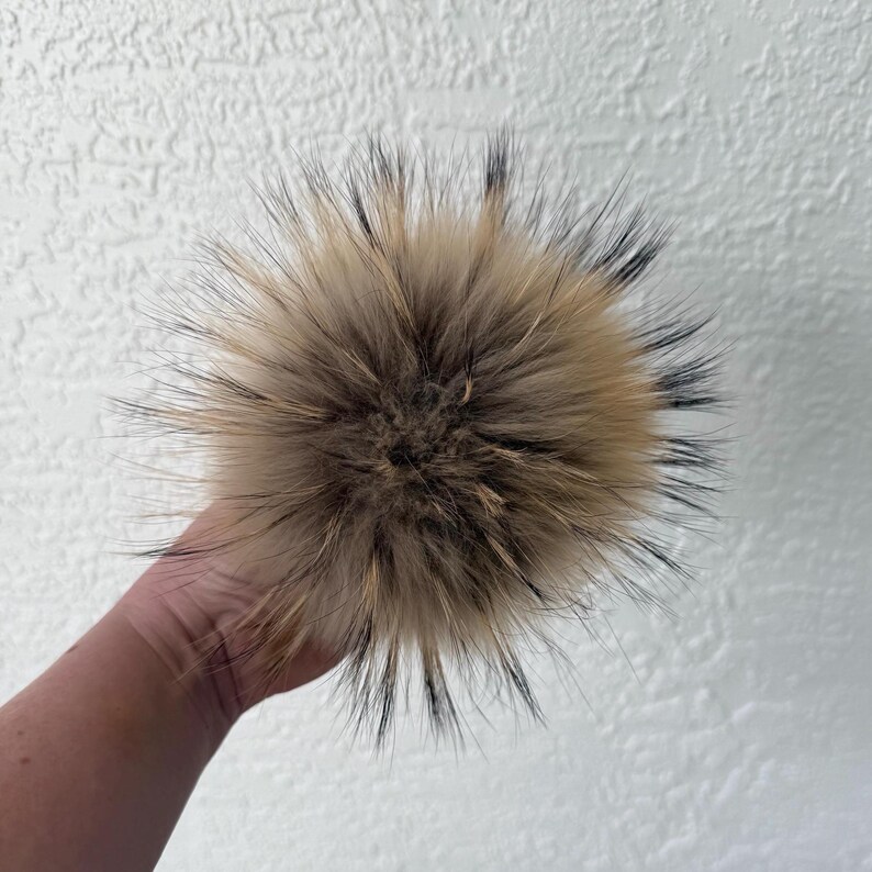 Natural Raccoon Fur Pom Pom, Beige Fluffy Hat Topper (7 Inch) - Etsy