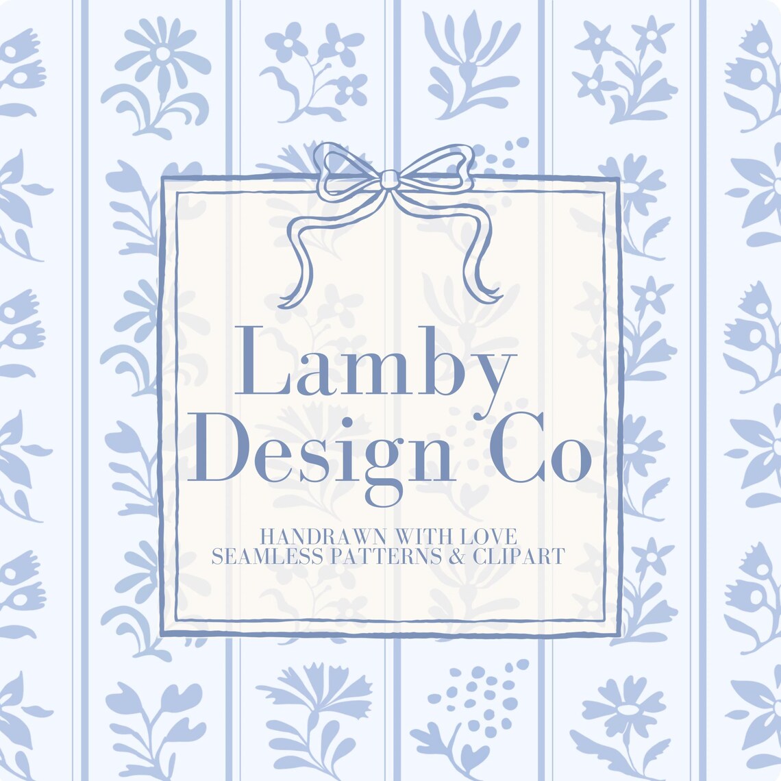 Blue Stripes Stamped Floral Seamless Digital Pattern - Etsy