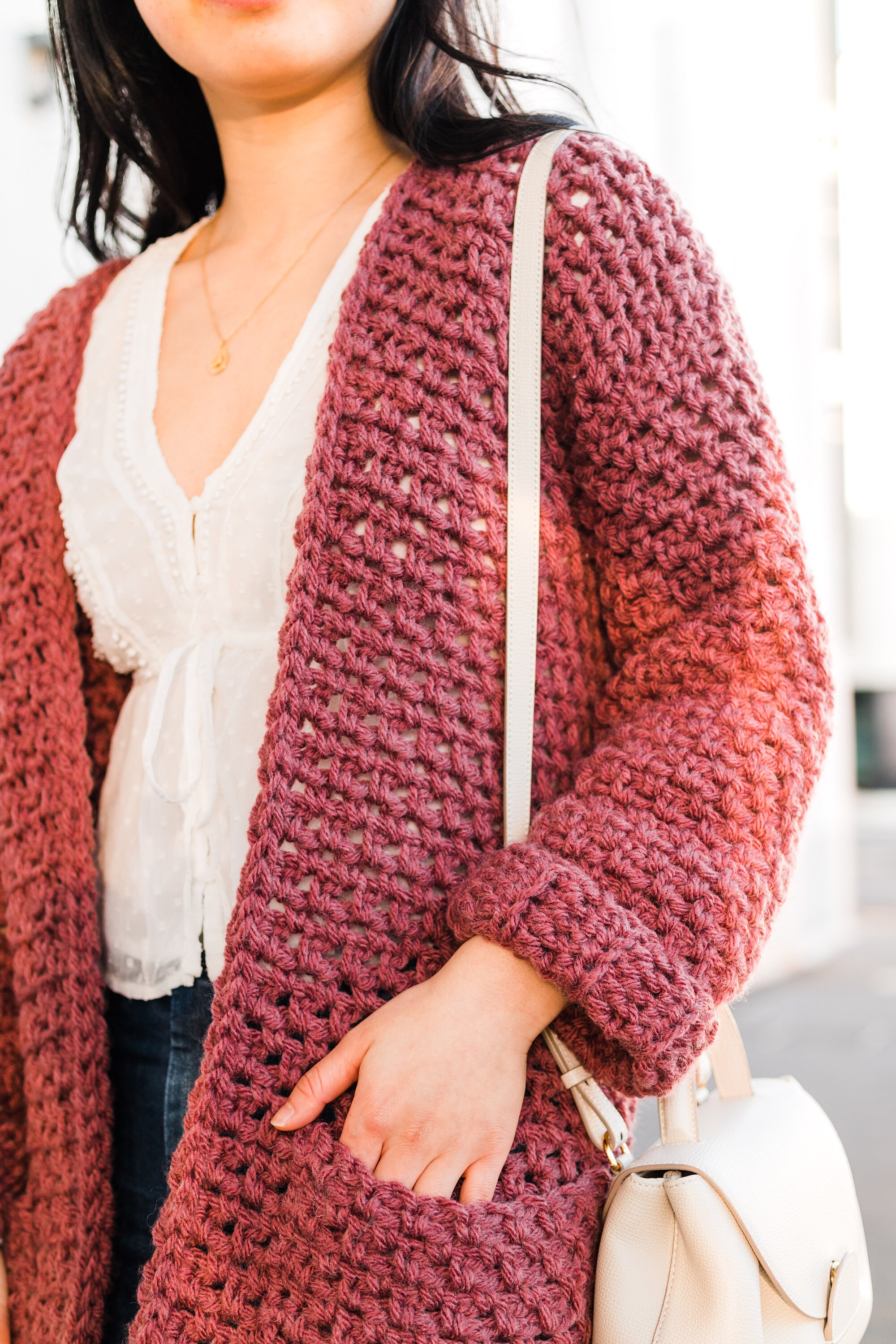 Crochet Chunky Coatigan Pattern – Linen Stitch Cardigan With Pockets ...