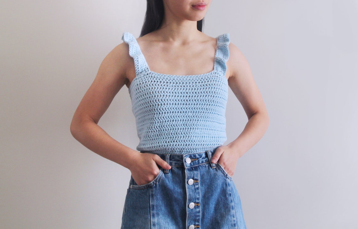 Crochet Ruffle Strap Tank Top Ava Easy Summer Crop – Crochet Pattern ...