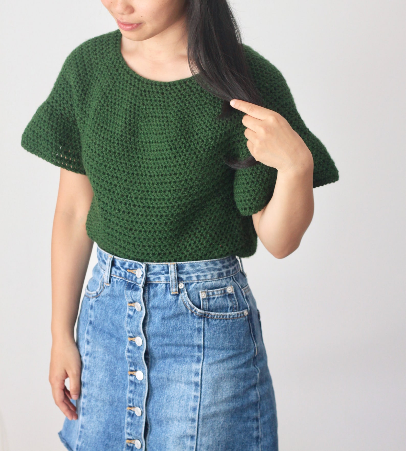 Crochet Ruffle Sleeve Round Neck Sweater Top PDF Pattern Patron Instant ...