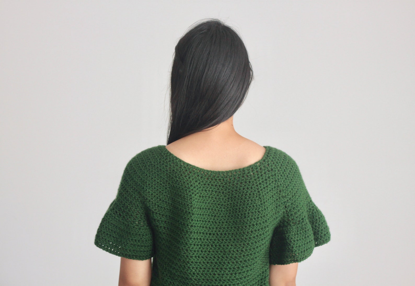 Crochet Ruffle Sleeve Round Neck Sweater Top PDF Pattern Patron Instant ...