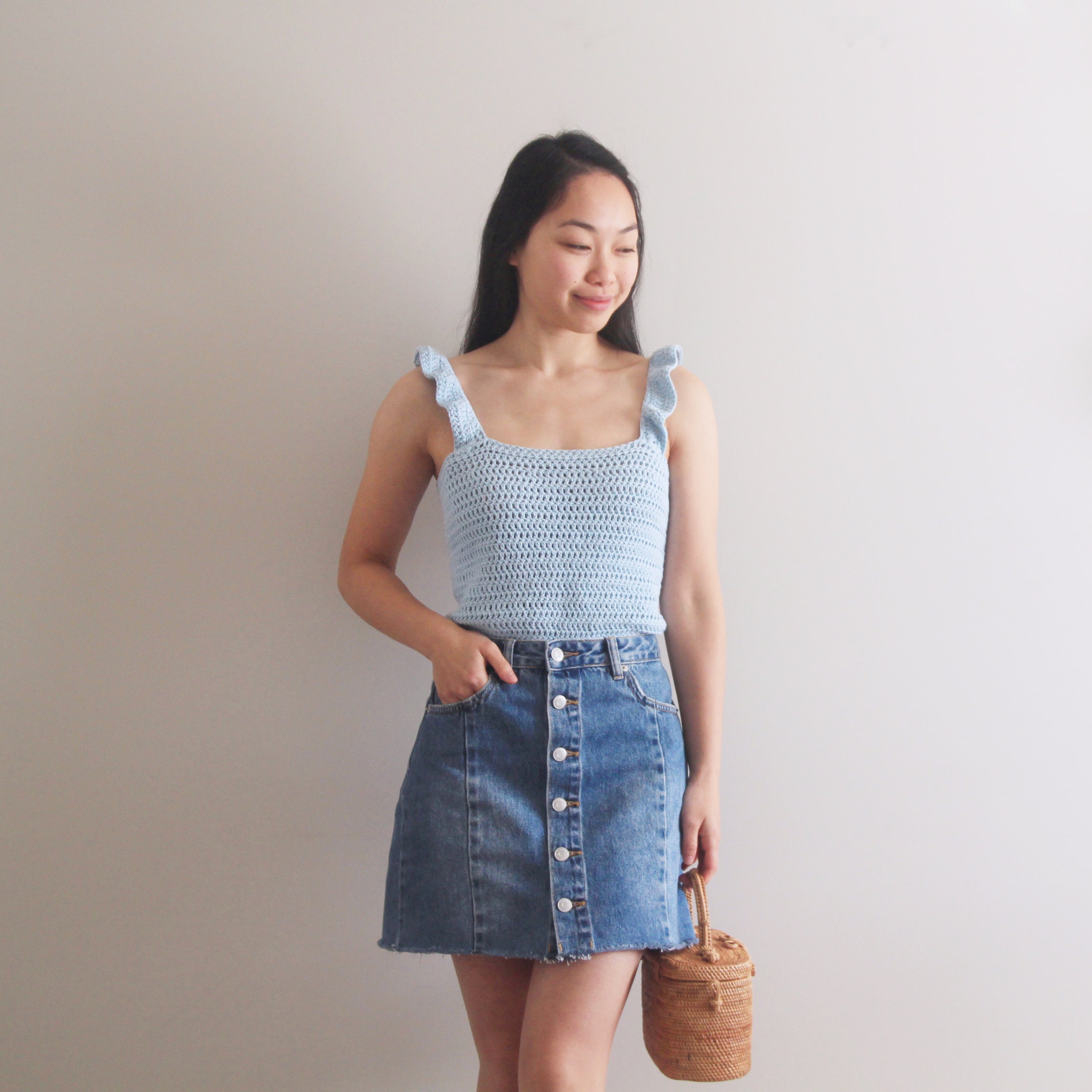 Crochet Ruffle Strap Tank Top Ava Easy Summer Crop – Crochet Pattern ...