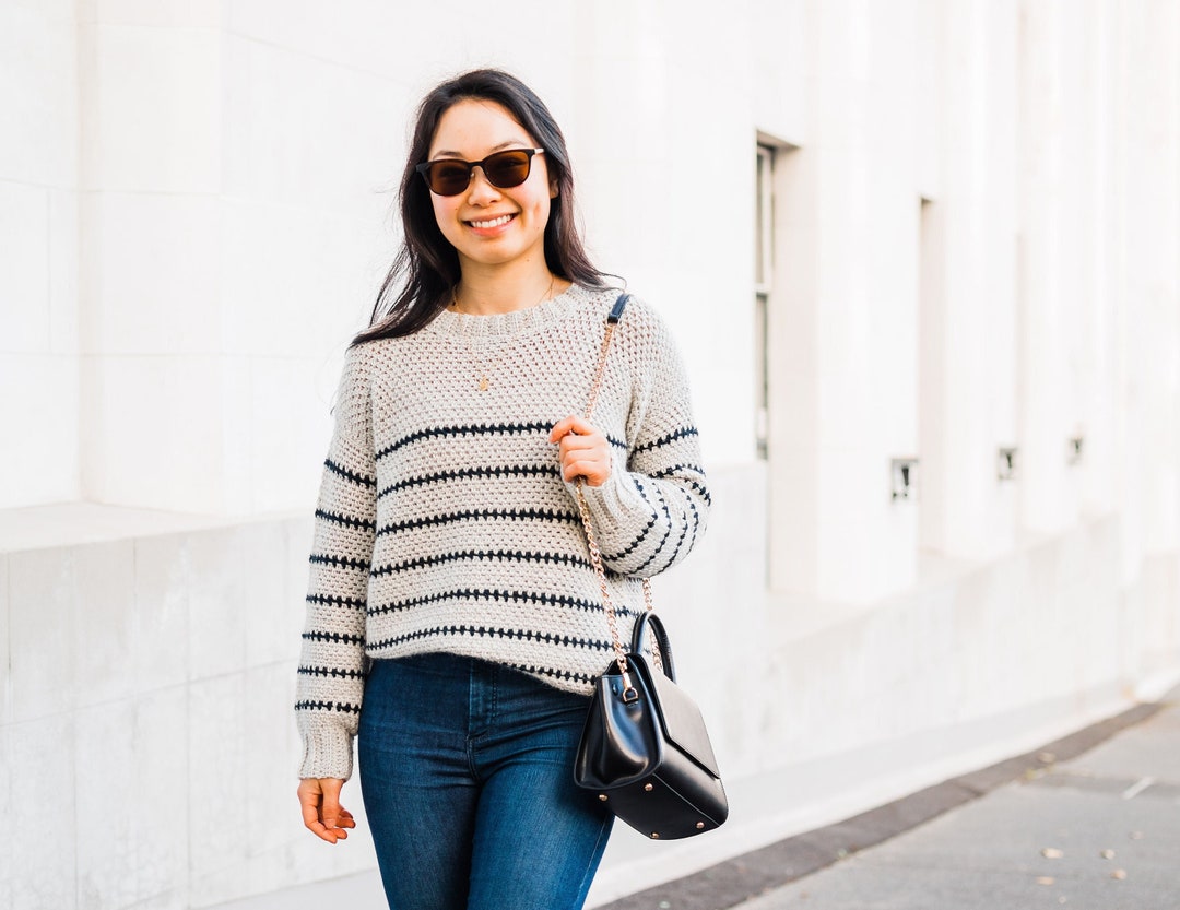 Crochet Cozy Fall Sweater // Linen Stitch Jumper // Stripe Sweater ...
