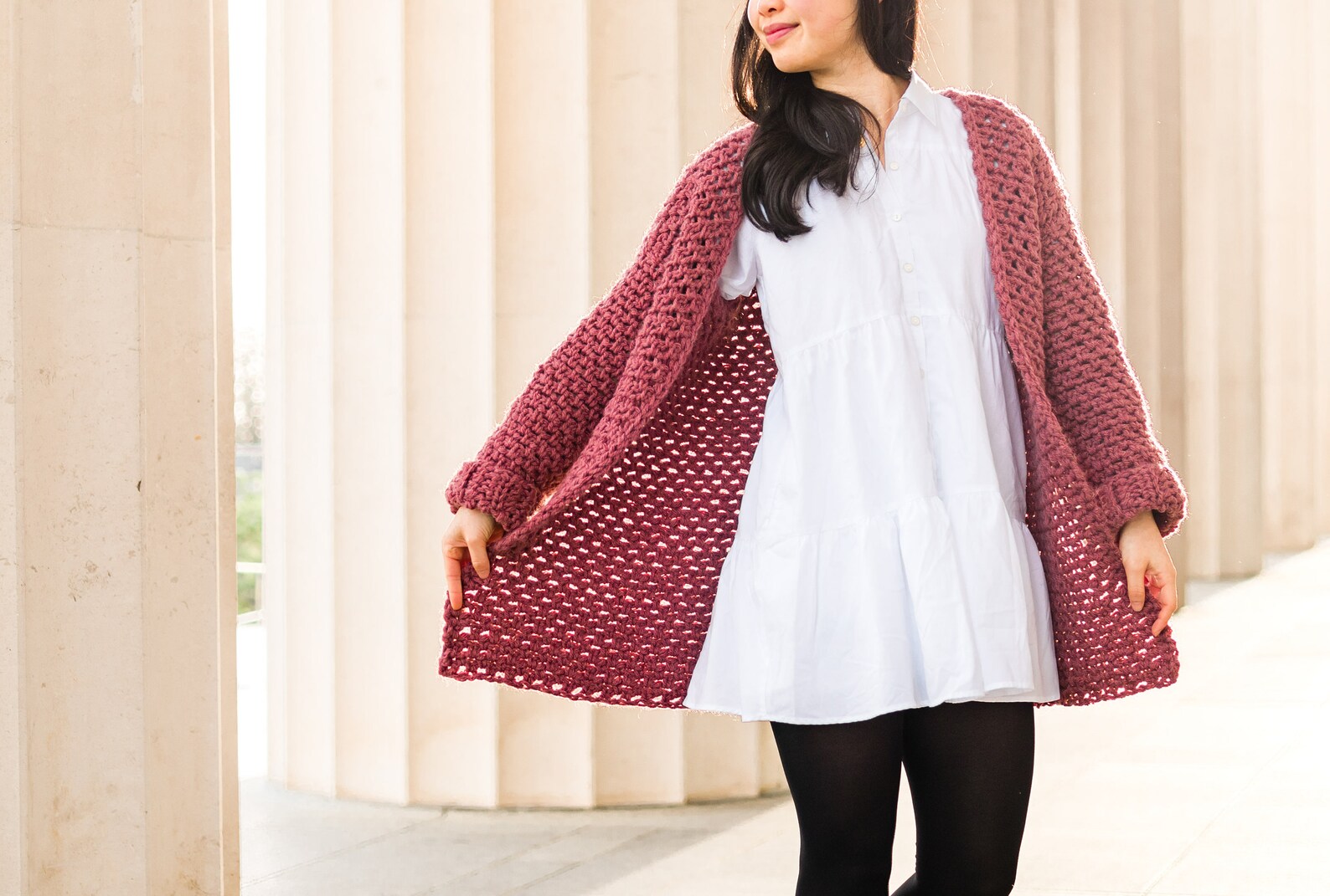 Crochet Chunky Coatigan Pattern – Linen Stitch Cardigan With Pockets ...