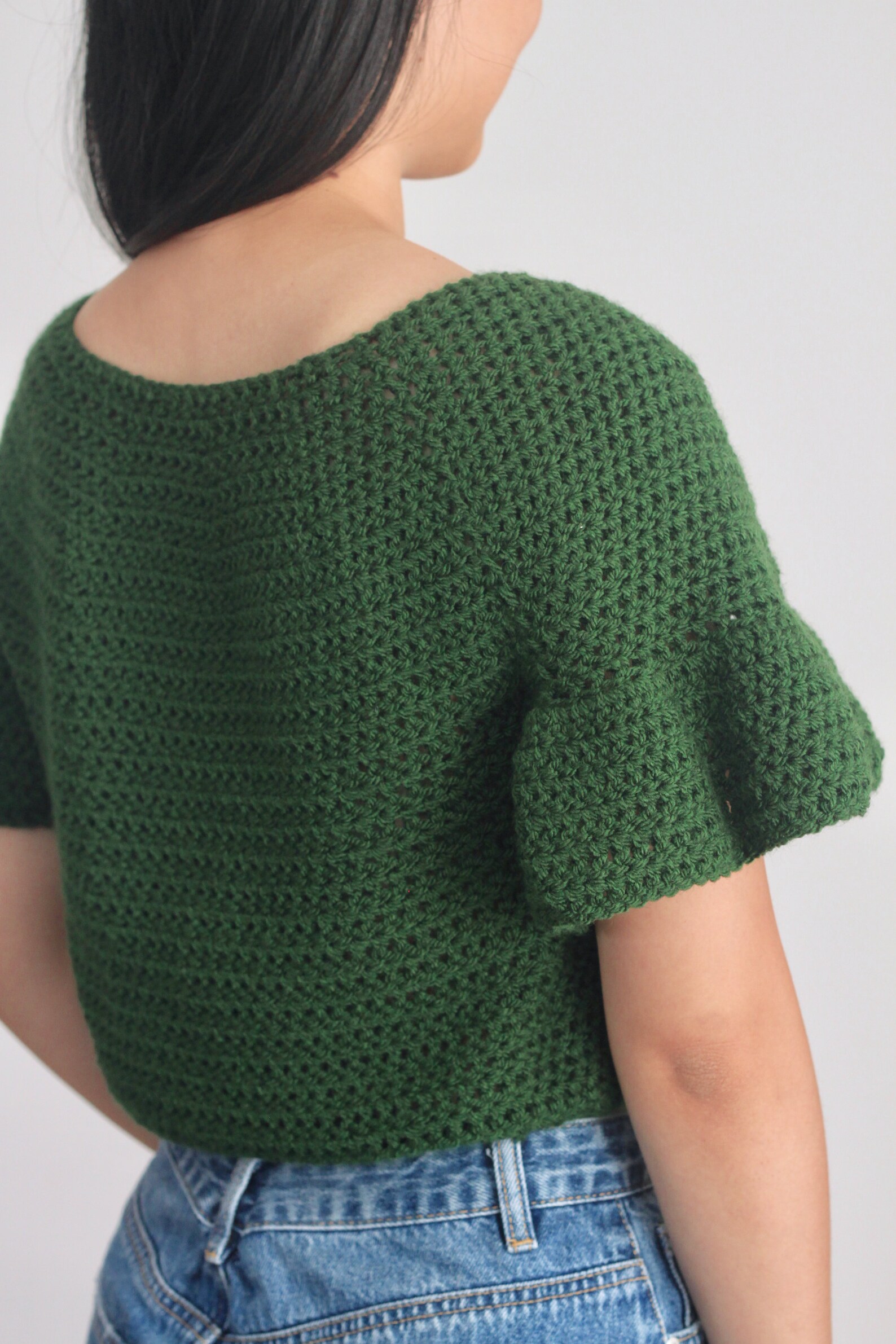 Crochet Ruffle Sleeve Round Neck Sweater Top PDF Pattern Patron Instant ...