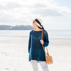 Crochet Pattern Beach Cover up Summer Sweater Mesh Lace Pullover Easy ...