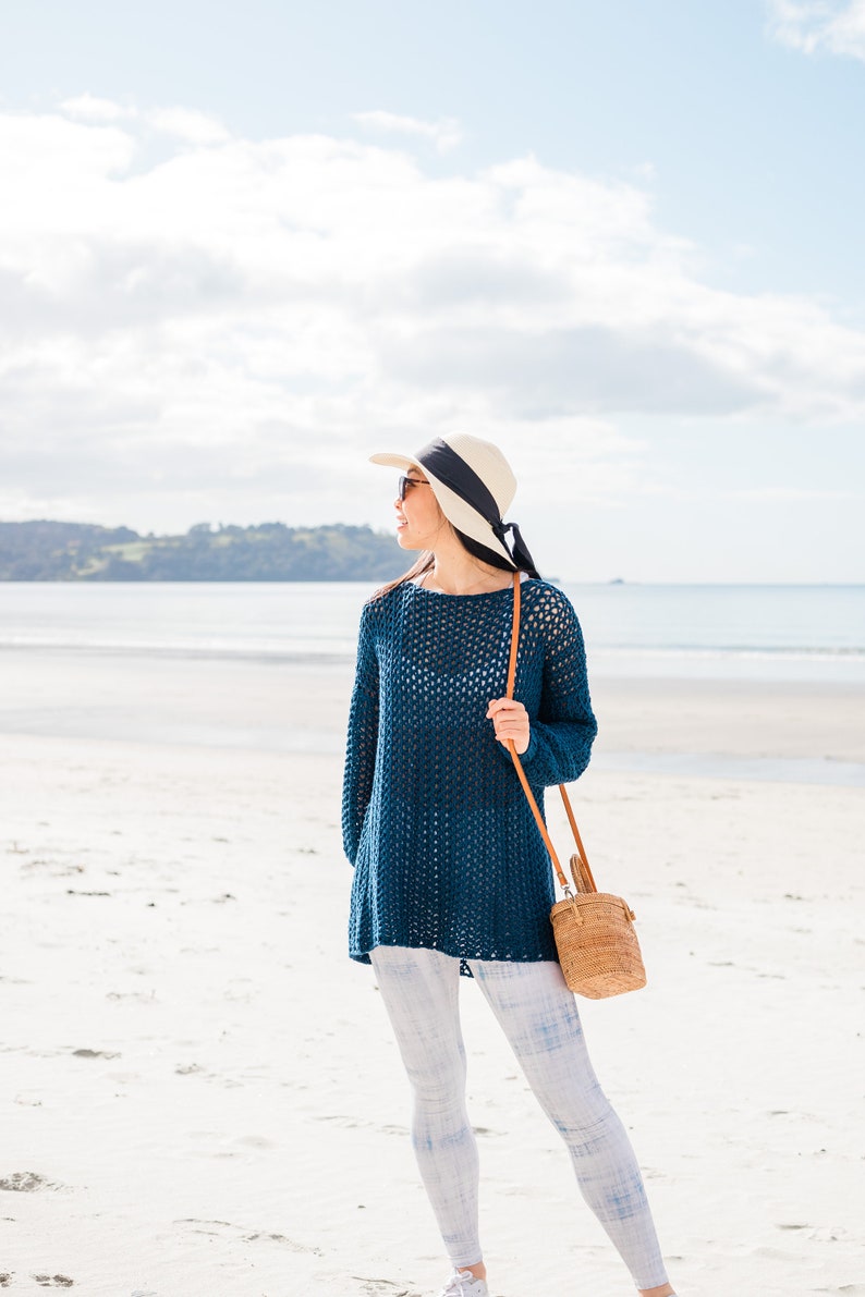 Crochet Pattern Beach Cover up Summer Sweater Mesh Lace Pullover Easy ...