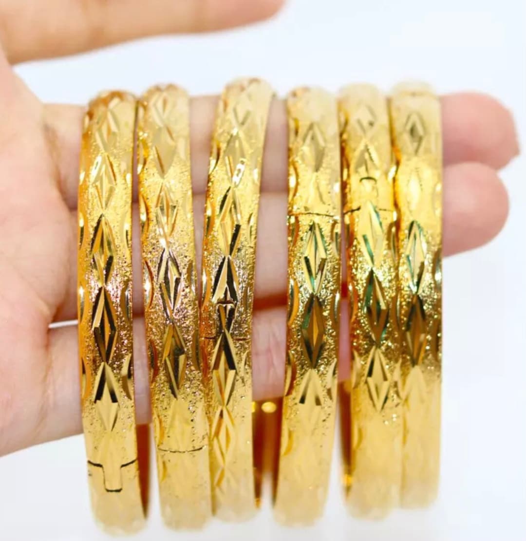 Real 18K Gold Plated Bangle, Set of 2 Gold Filled Bangles, Handmade ...