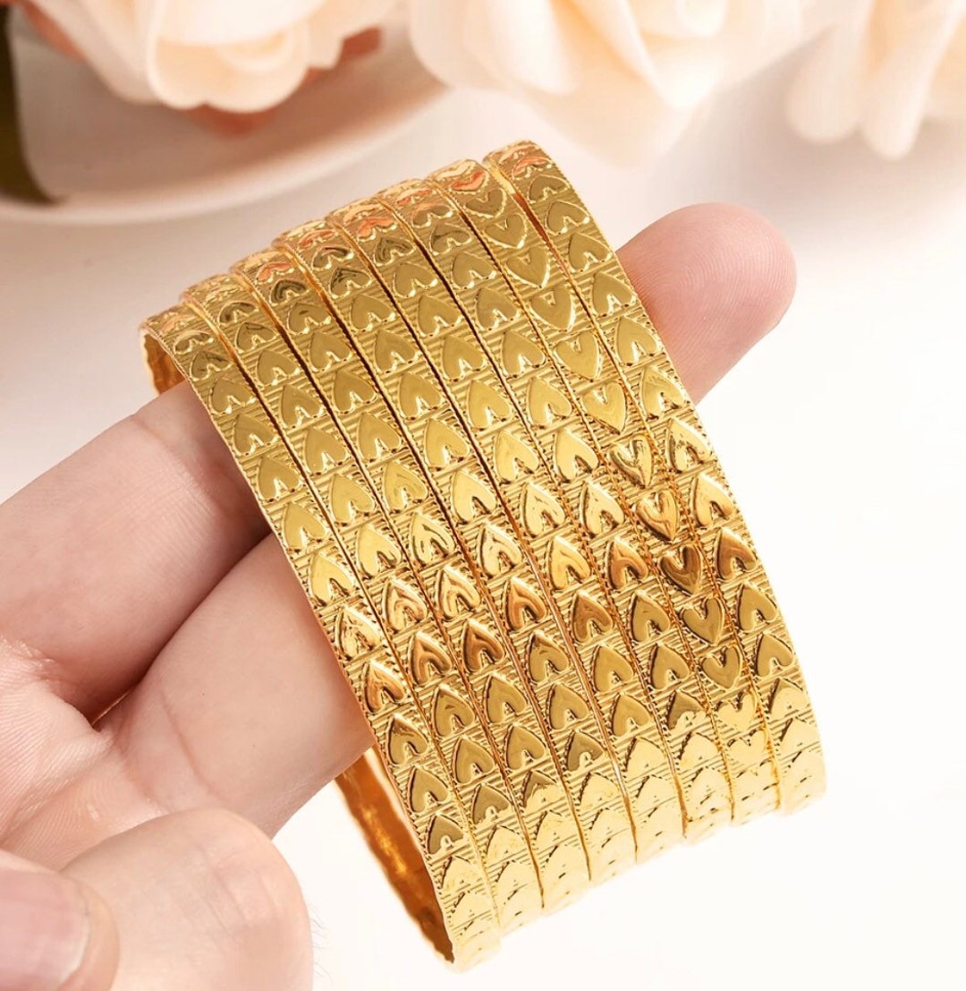 Real 18K Gold Plated Bangle, Set of 2 Gold Filled Bangles, Handmade ...