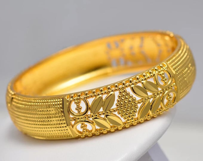24k Real Gold Plated Dubai Bangle Jewelry Bracelet Openable - Etsy