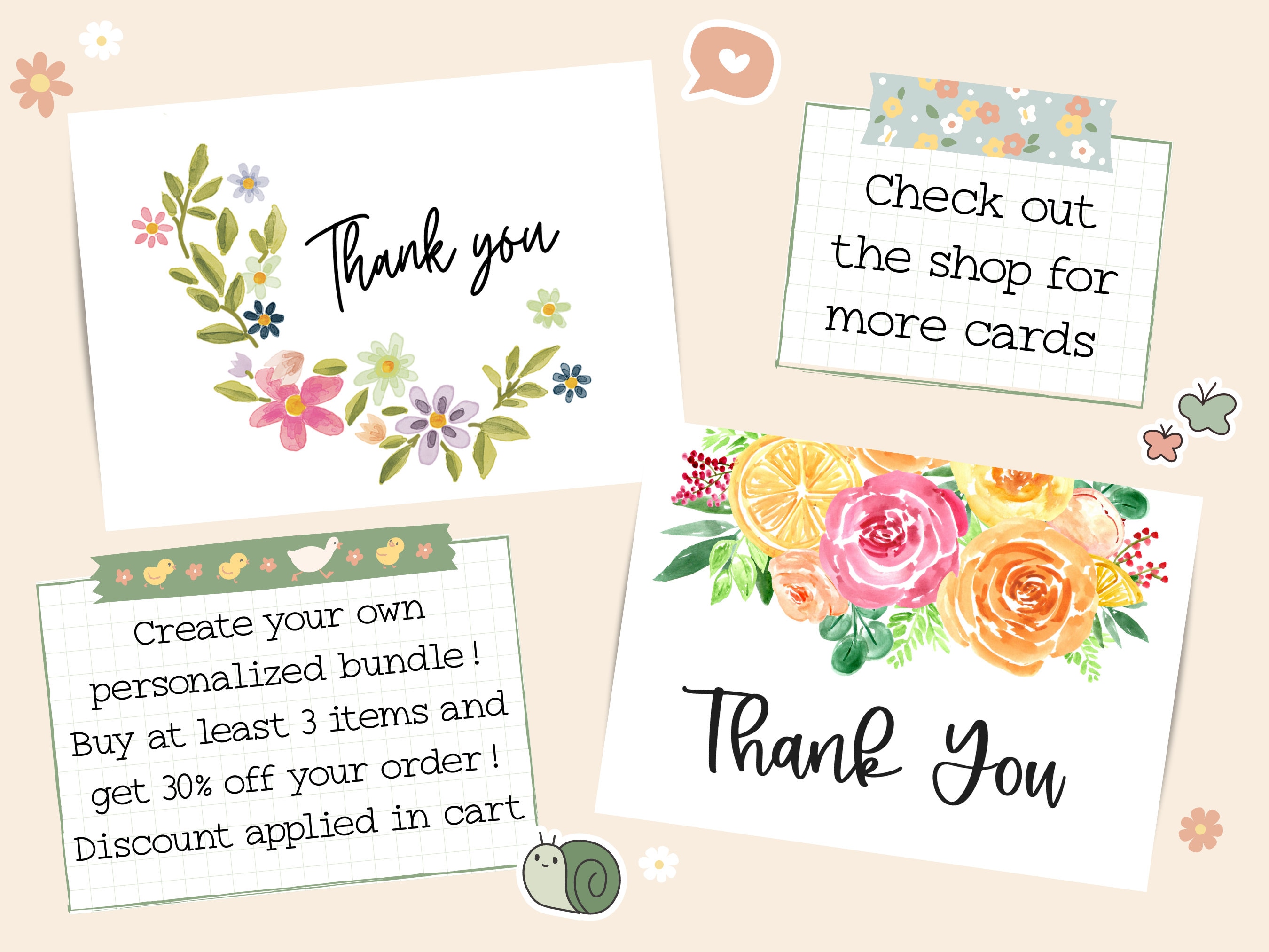 Digital Thank You Cards | Printable Thank You Cards | Thank You Cards ...