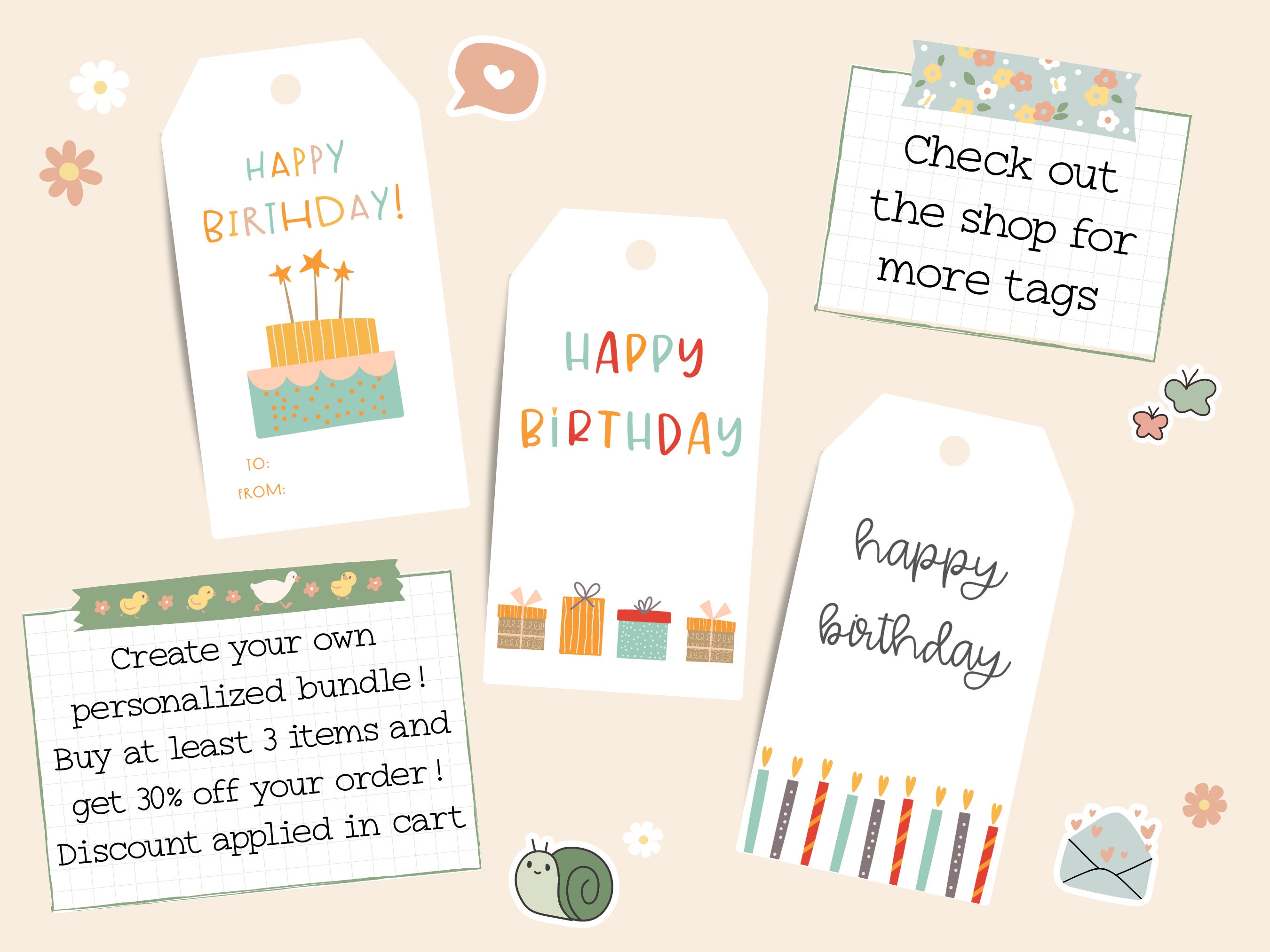 Digital Birthday Tags Printable Birthday Tags Birthday Digital Download ...