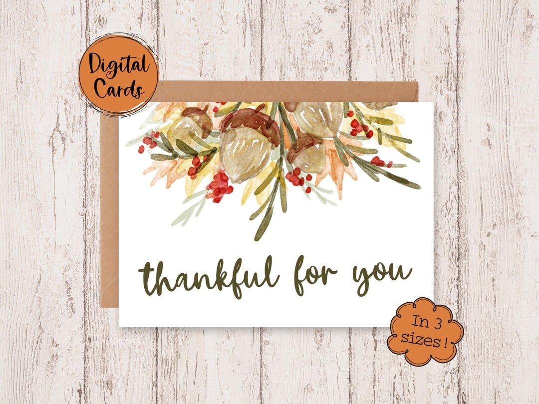 Thankful for You Digital Card | Fall Thankful Printable Card | Autumn ...