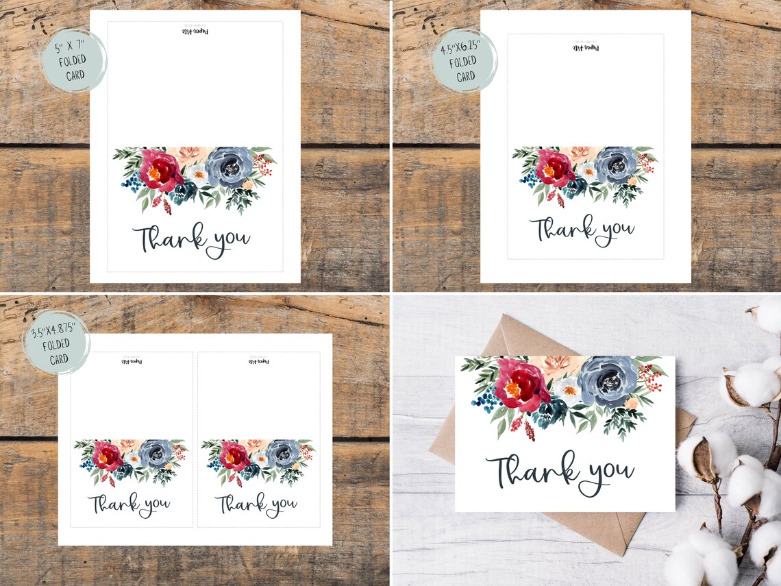 Digital Thank You Cards Printable Thank You Cards Floral - Etsy