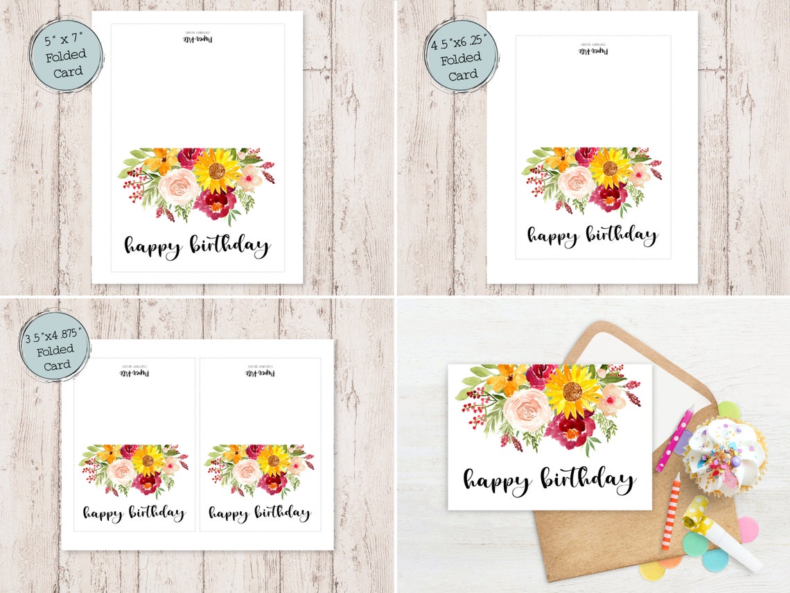 Birthday Printable Cards Digital Birthday Cards Floral Birthday Cards ...