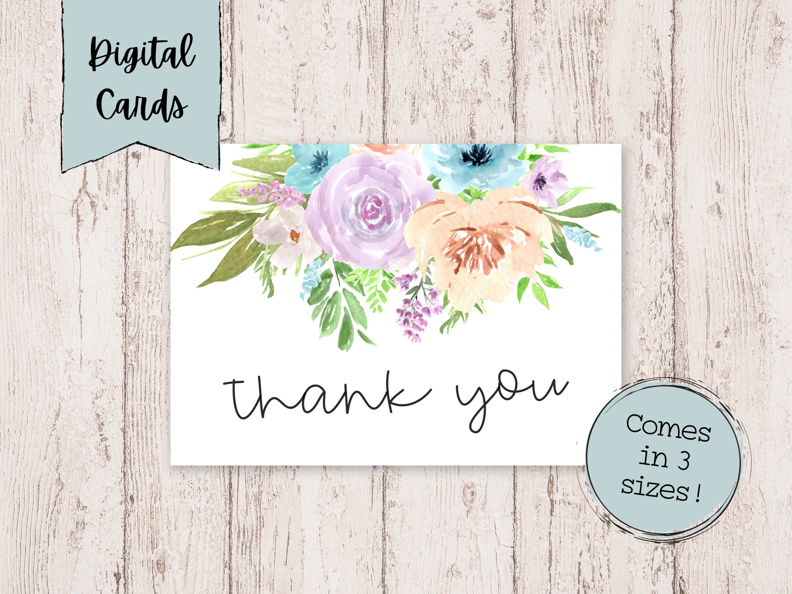 Digital Thank You Cards Printable Thank You Cards Floral Thank You ...