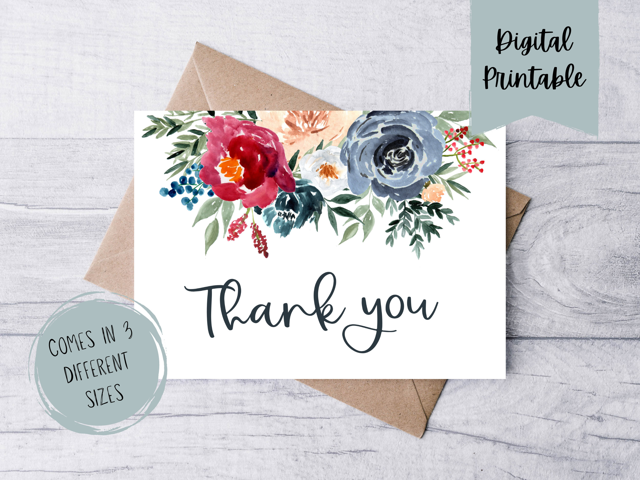 Digital Thank You Cards Printable Thank You Cards Floral - Etsy