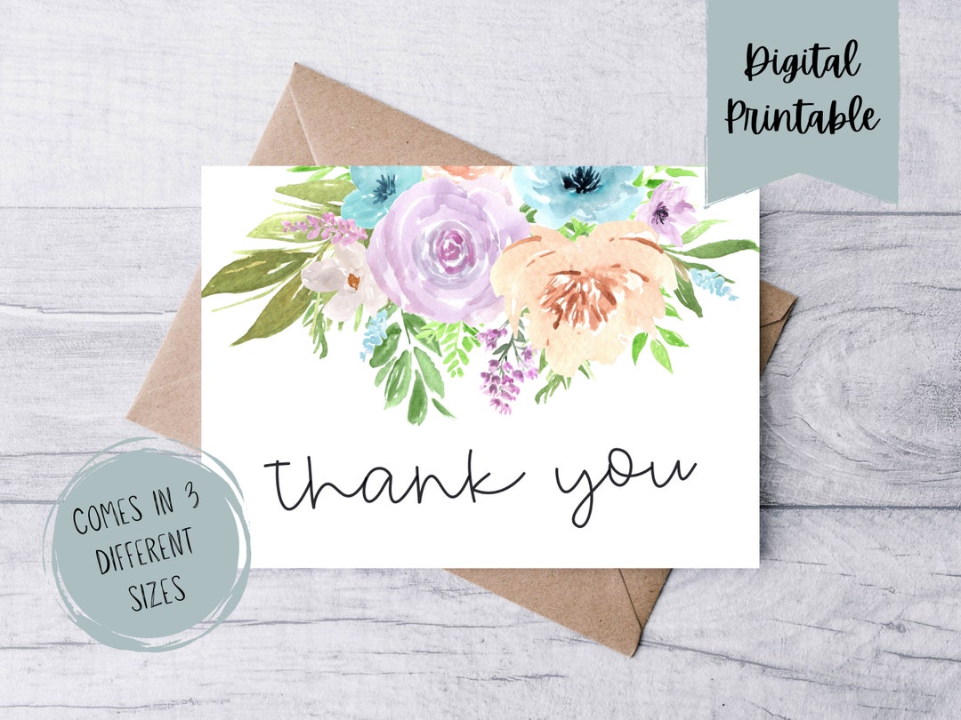 Digital Thank You Cards Printable Thank You Cards Floral - Etsy